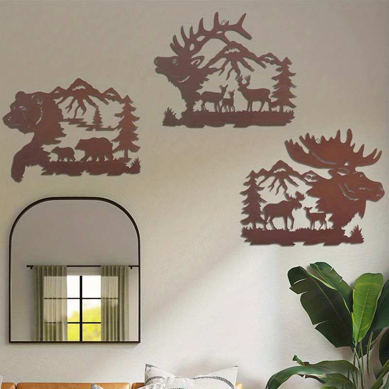 Large Deer Bear Moose Rustic Cabin Wall Art Decor Brown, Hunting Decor ...