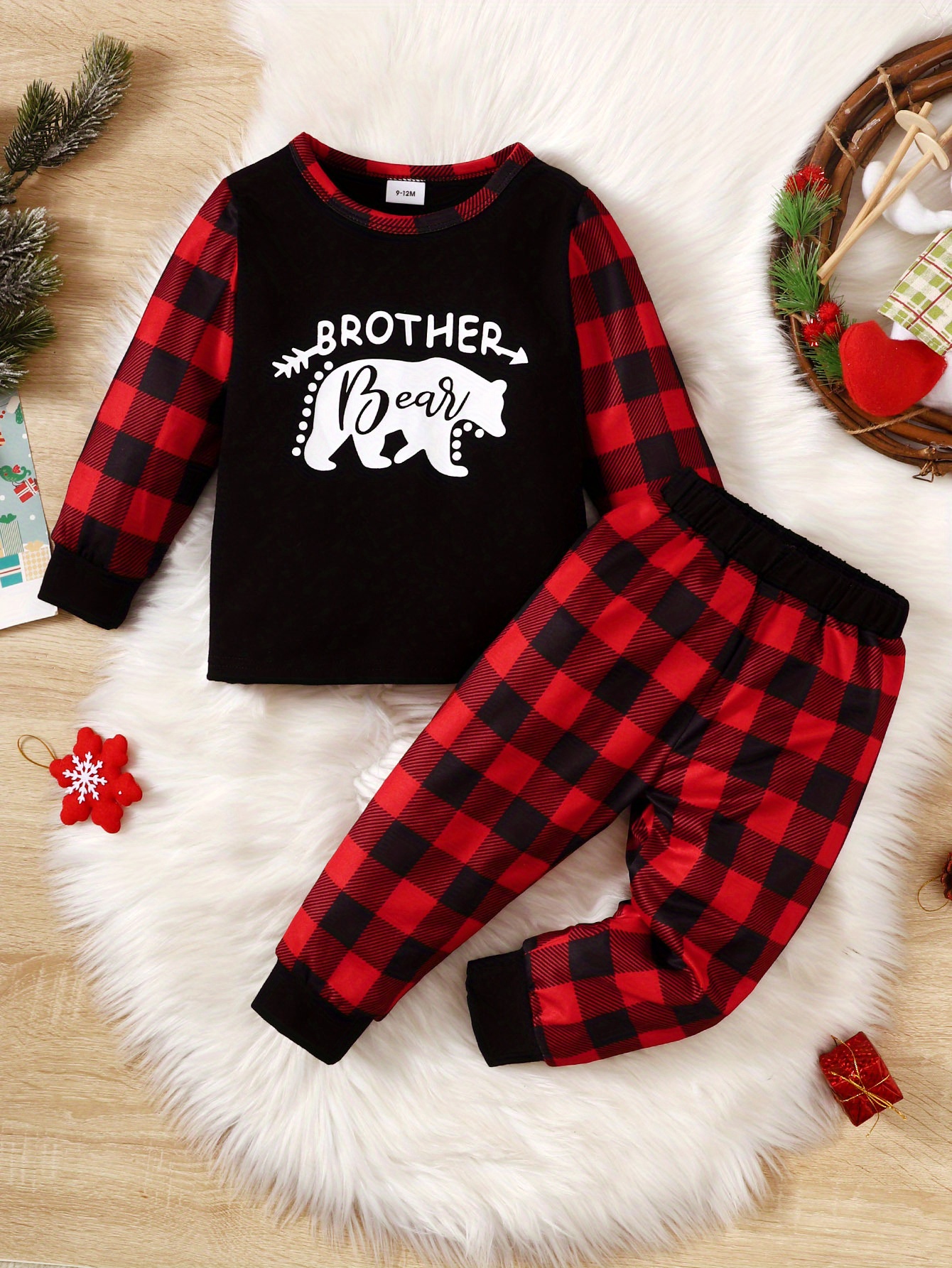 Baby Christmas Long sleeved Pullover Top Plaid Trousers Set - Temu ...