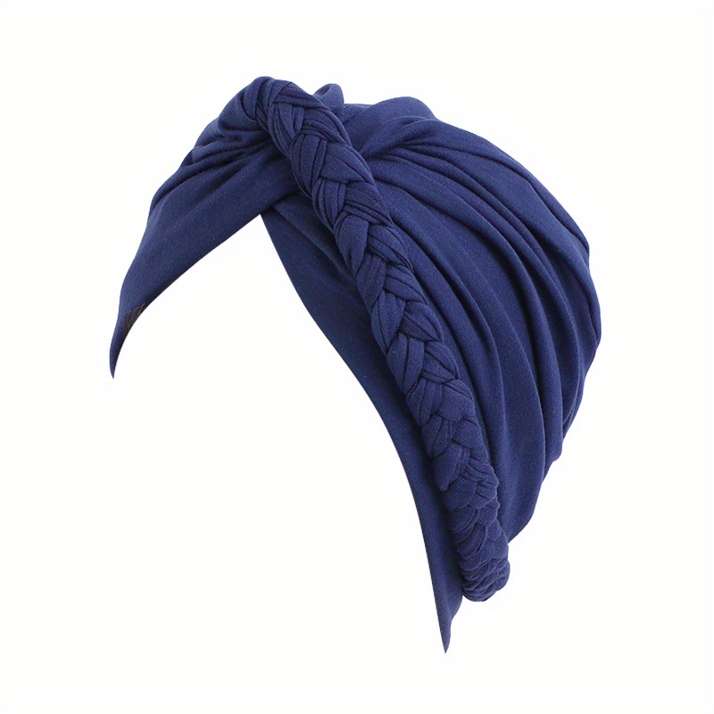 Solid Color Braided Turban Cap Forehead Cross Pre tied Head - Temu ...