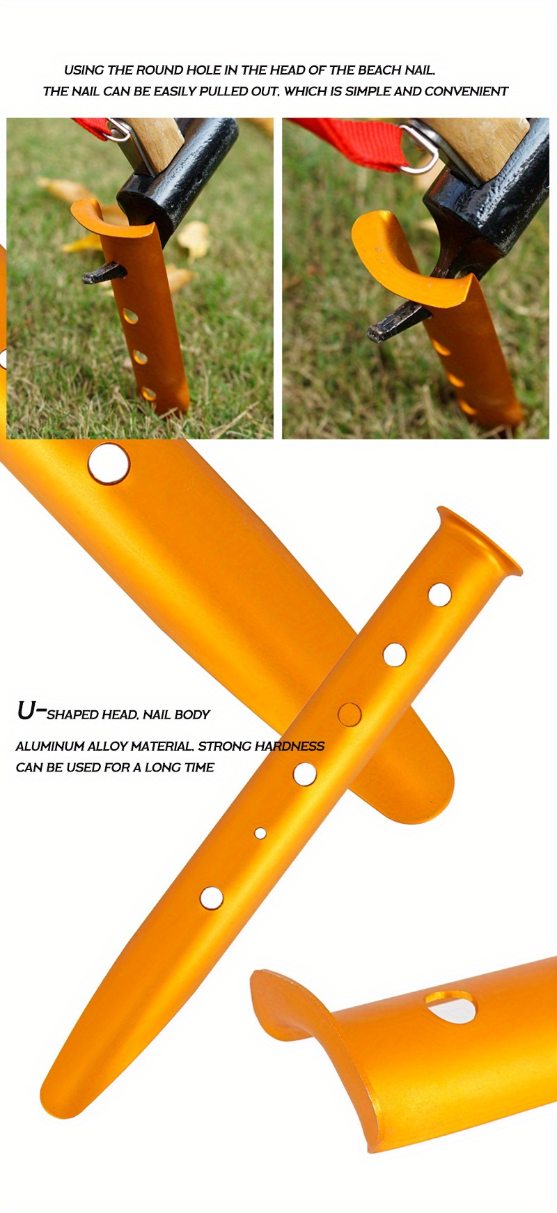 8pcs Camping Beach Nail U Shape Aluminum Alloy Pegs Beach Sand Ground ...