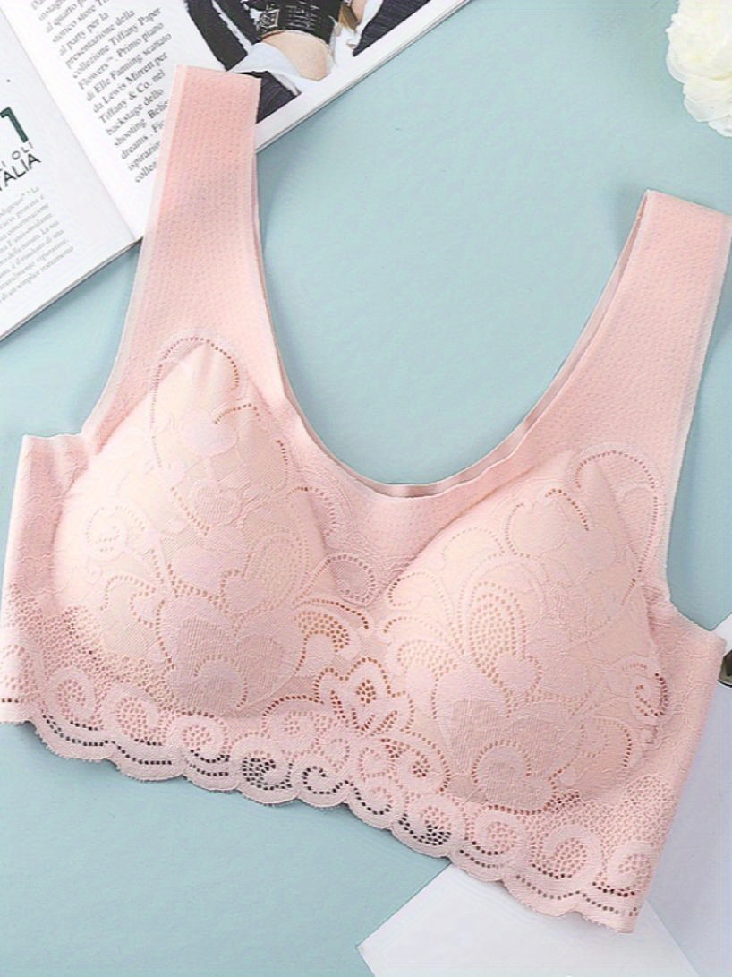 Contrast Lace Wireless Bra Comfy Seamless Scallop Trim - Temu Australia