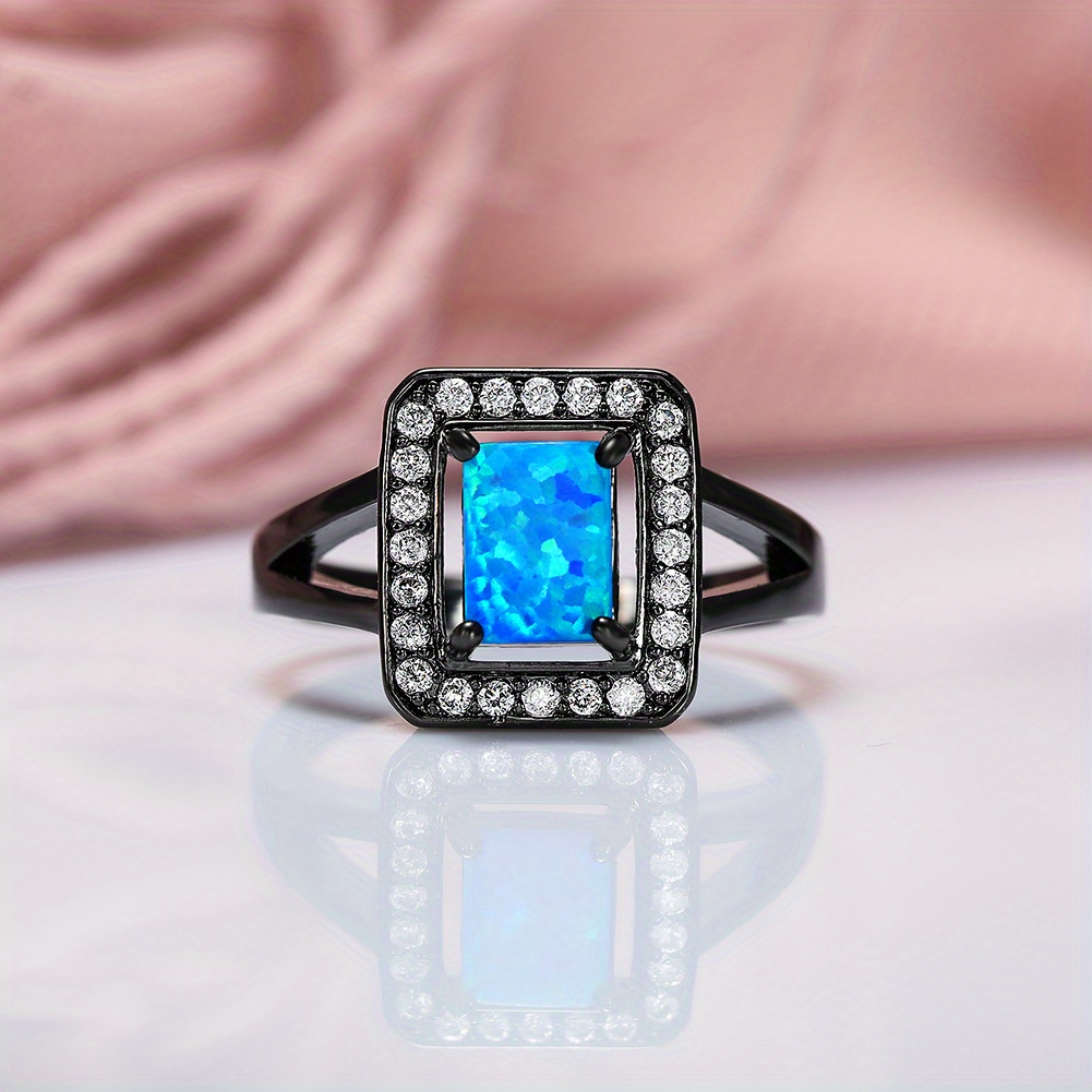 Elegant Ring 18k Plated Inlaid Square Opal Sunset Beach - Temu Netherlands