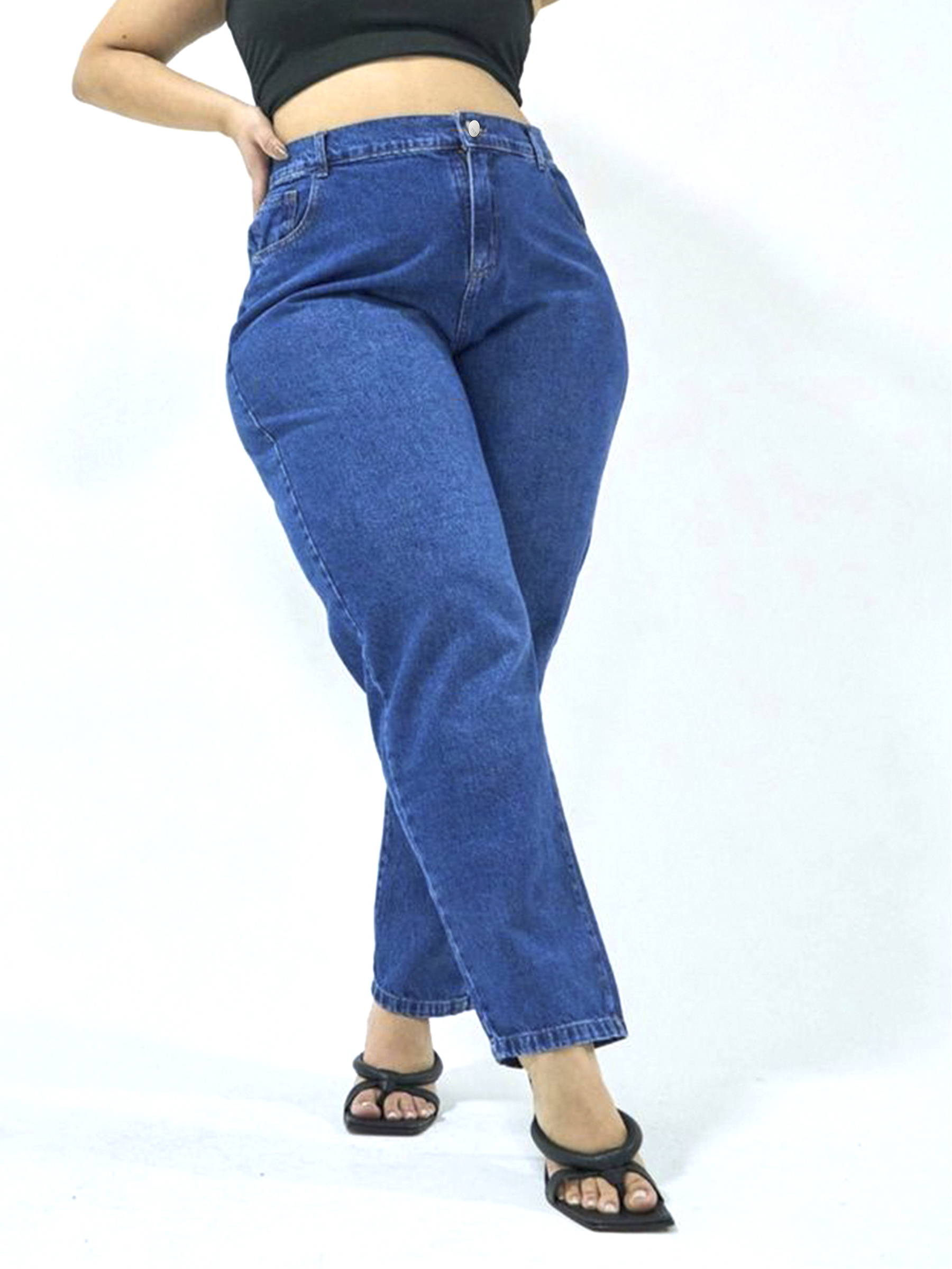 Plus Size Casual Jeans Women's Plus Solid Button Fly Slight - Temu ...