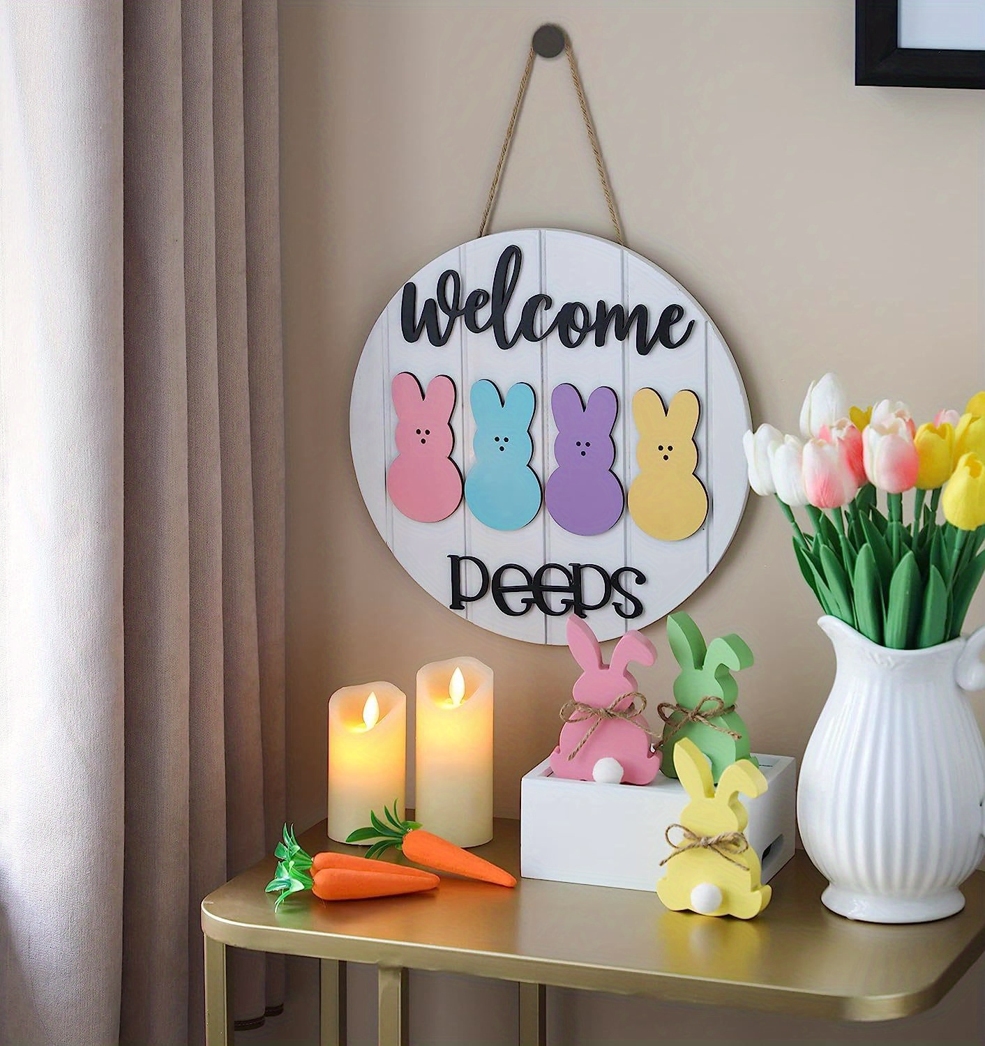 wreath bunny wooden hanging welcome door sign cute - Temu New Zealand