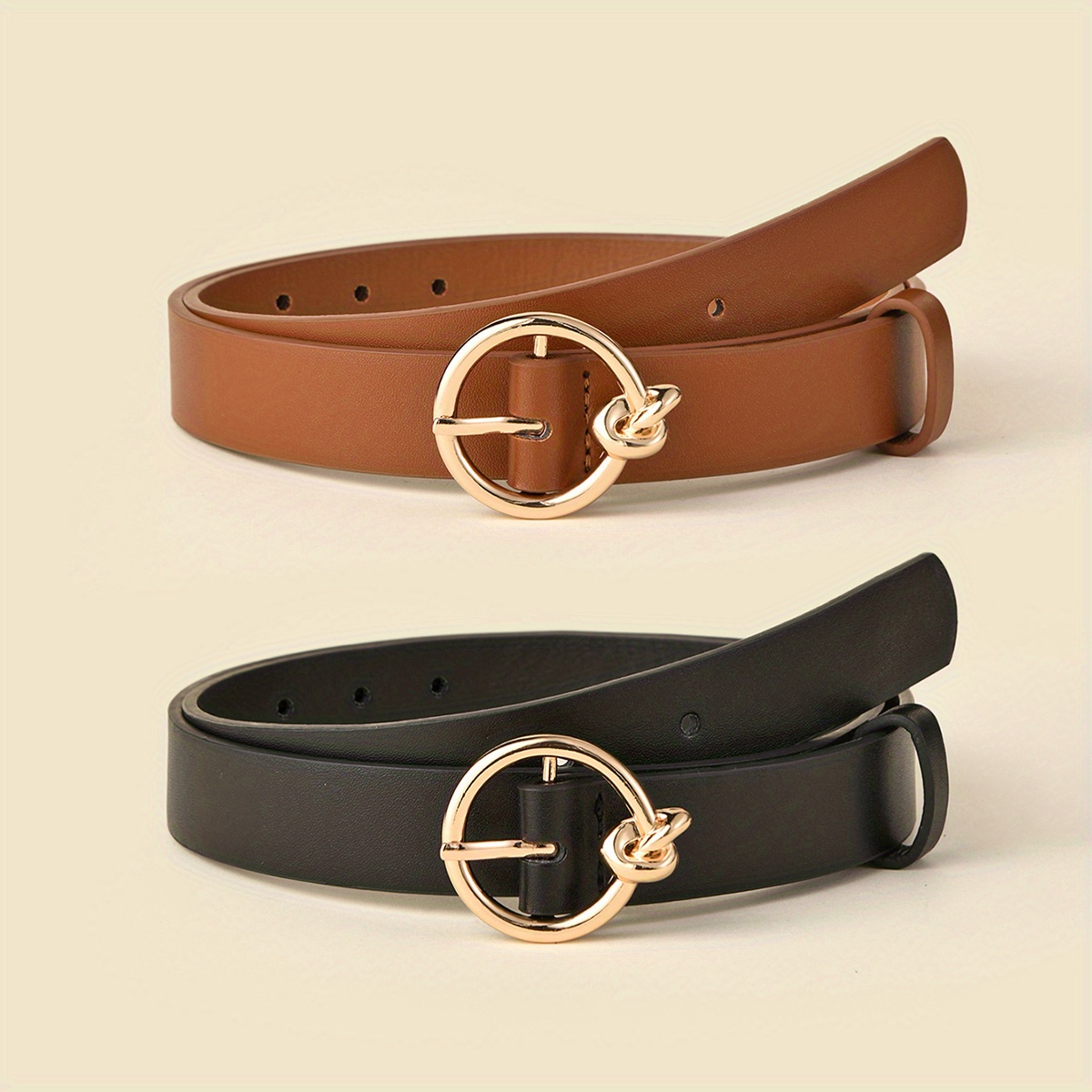 Stylish Round le Belt Classic Solid Color Pu Leather - Temu Netherlands