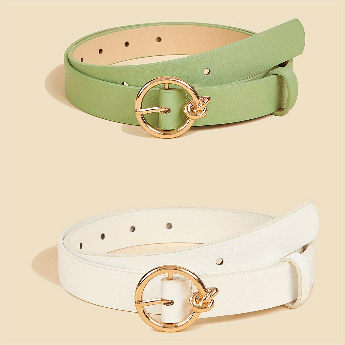Stylish Round le Belt Classic Solid Color Pu Leather - Temu Netherlands