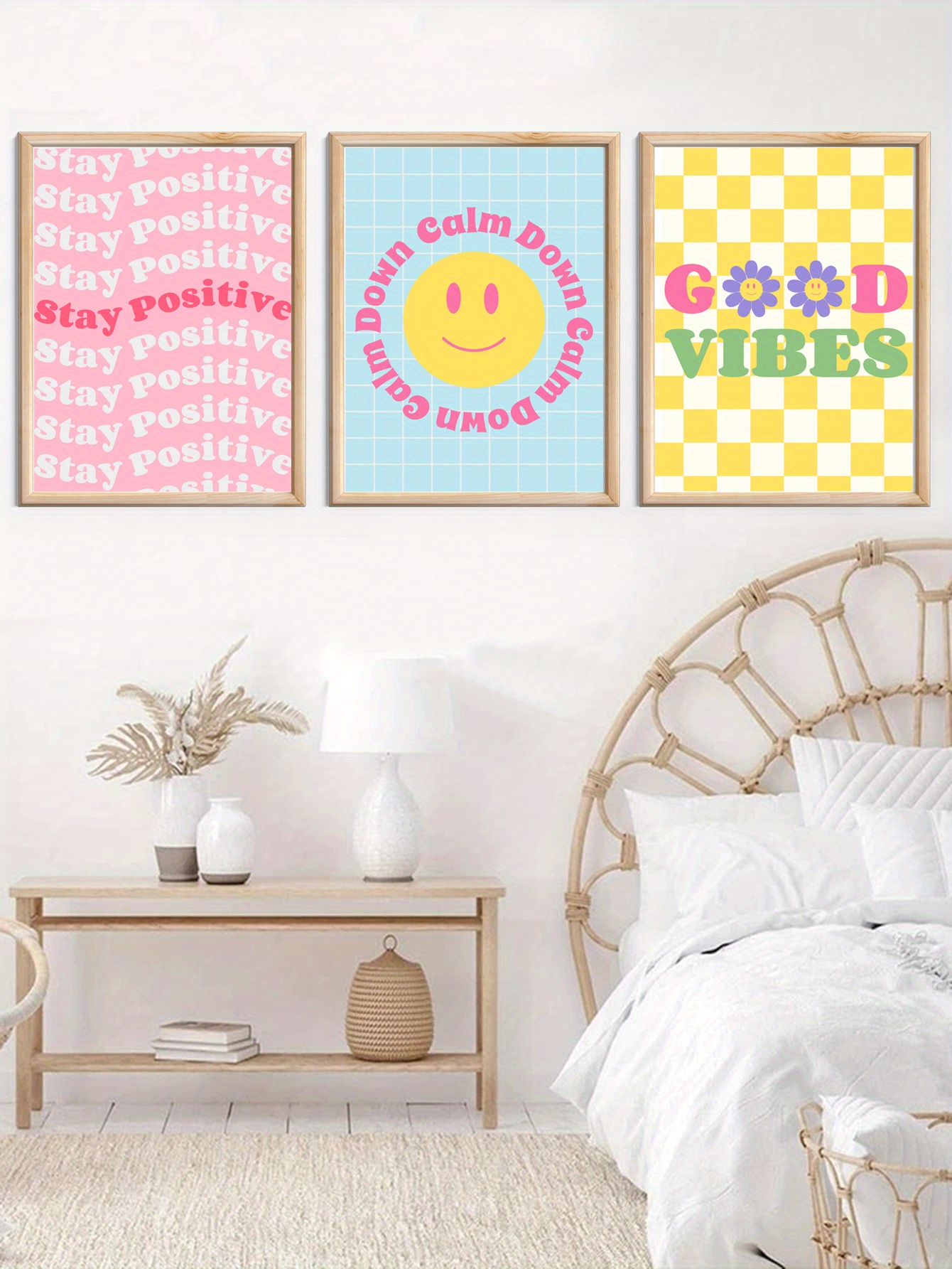 Cute Art Canvas Print Posters Cartoon Smile Face Canvas Wall - Temu