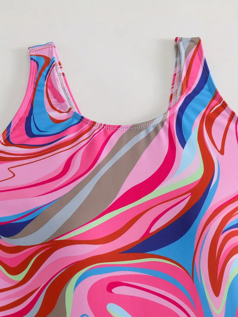 Traje Baño Pieza Cuello Redondo Estampado Ondulado Traje Temu Mexico