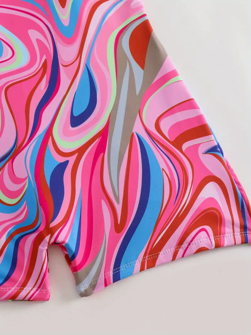 Traje Baño Pieza Cuello Redondo Estampado Ondulado Traje Temu Mexico