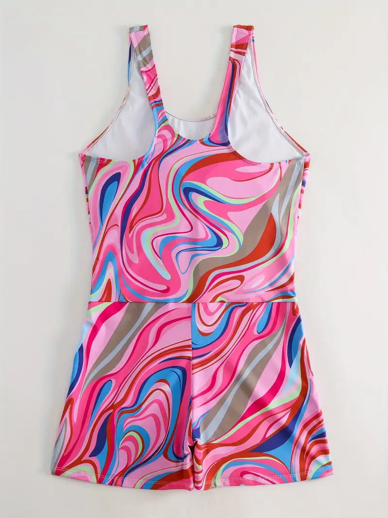 Traje Baño Pieza Cuello Redondo Estampado Ondulado Traje Temu Mexico