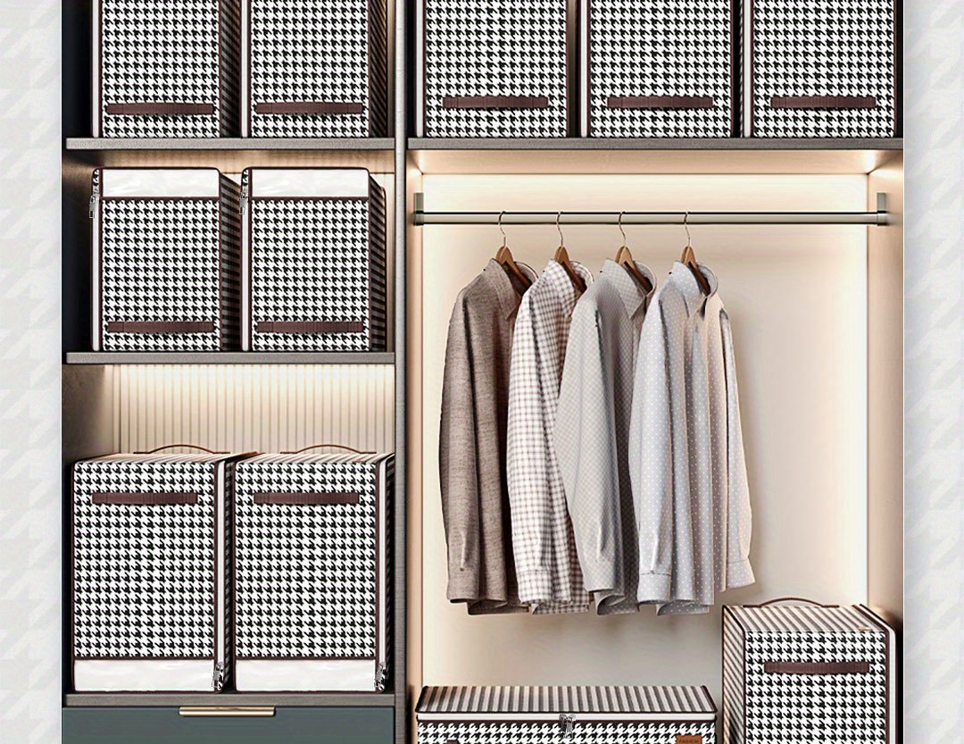 Houndstooth Wardrobe Clothes Organizer Handle Square Clothes - Temu