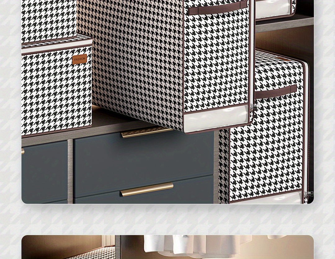 Houndstooth Wardrobe Clothes Organizer Handle Square Clothes - Temu
