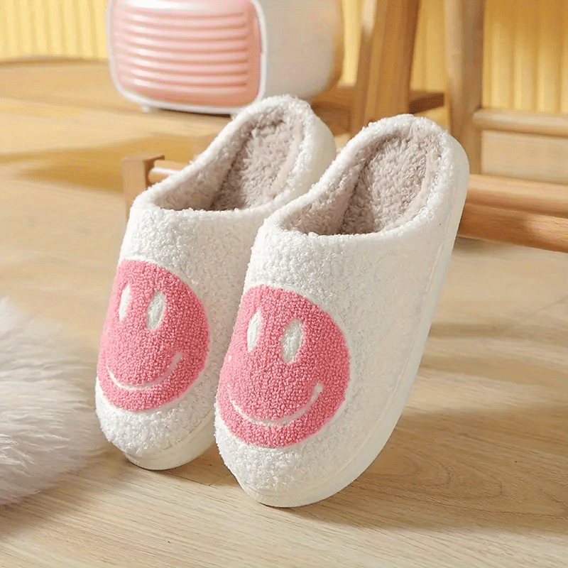 Cute Smile Face Slippers Cozy Closed Toe Plush Lined Flat - Temu United ...