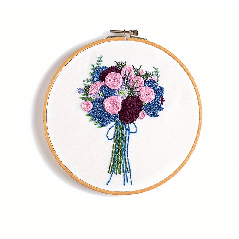 大人用3d花刺繍キット1個 初心者向け レーション 包装紙 花柄の刺繍布と刺繍フープ 糸 針2本と仕 Temu Japan