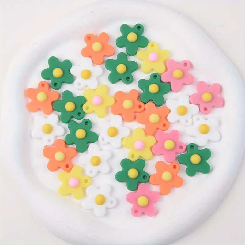 10pcsset 실리콘 꽃 펜던트 Diy 작은 꽃 한국 아이콘 스타일 키링 팔찌 및 펜던트 제작 Temu Korea