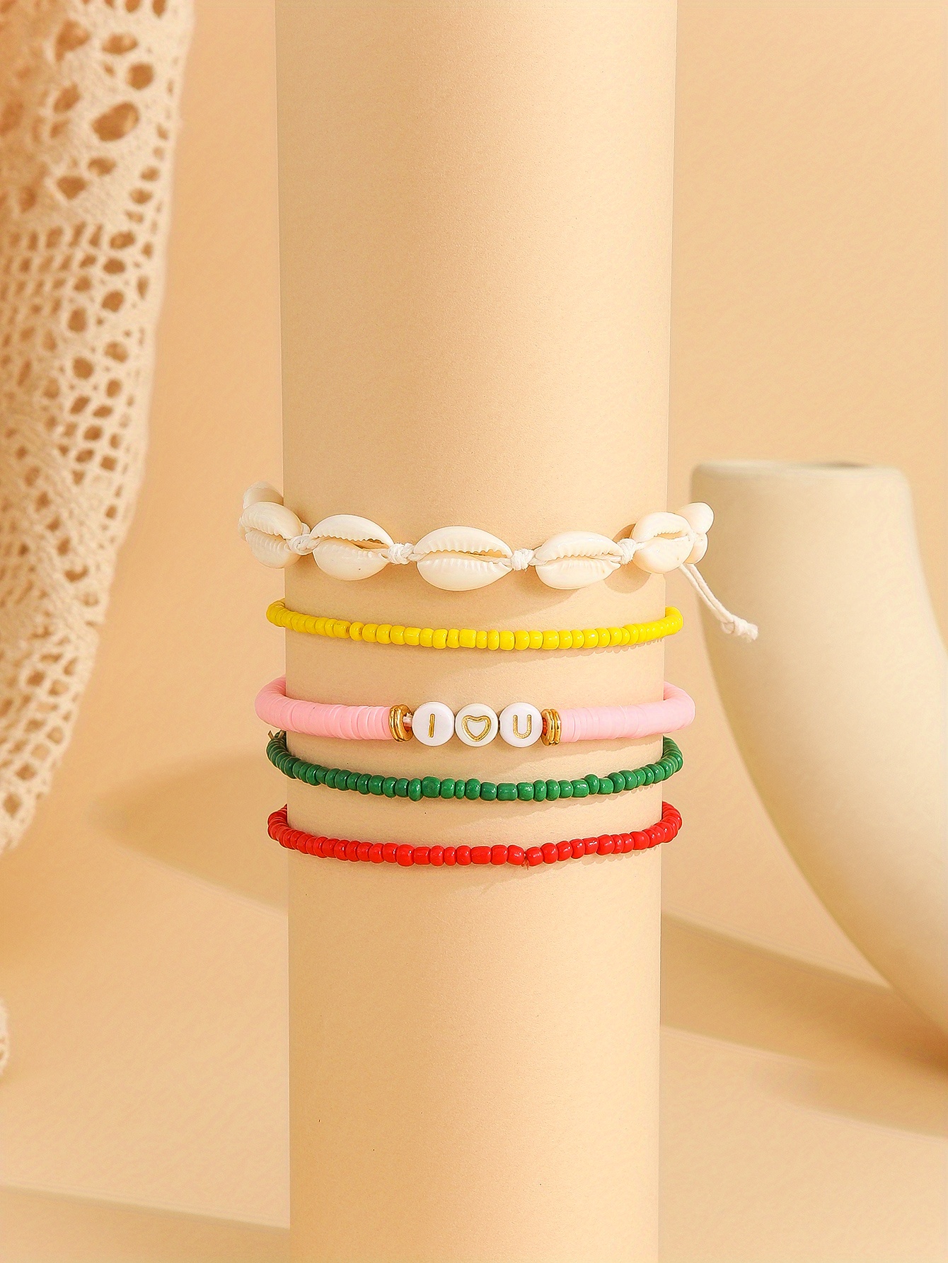 Stackable Beaded Anklet Set Shell Shape Beads Mini Rice - Temu New Zealand