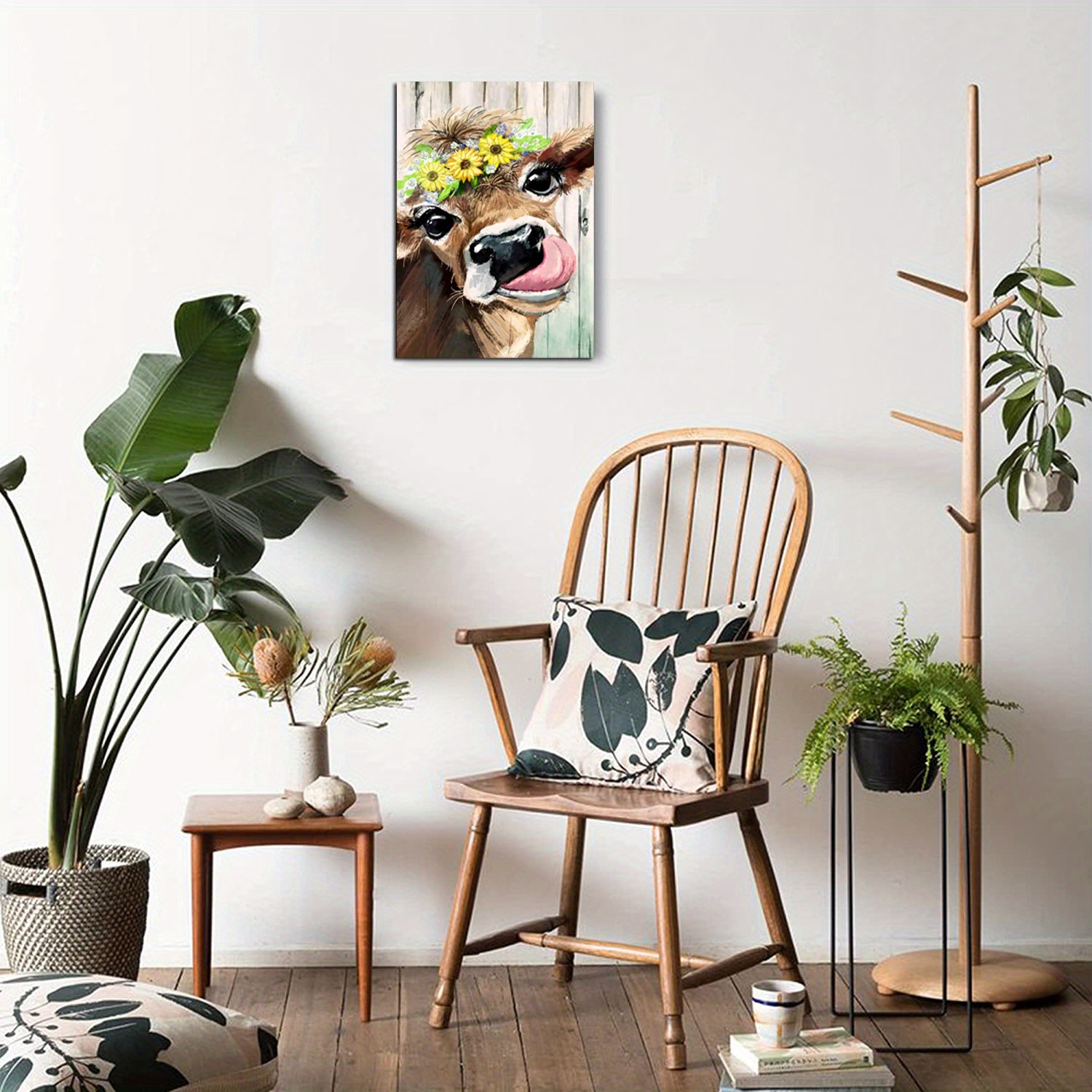 Abstract Canvas Painting Hd Printed Lovely Cow Flower - Temu