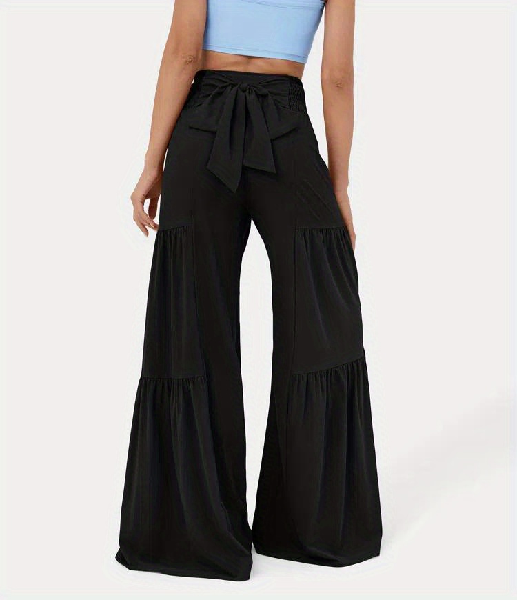 Solid Loose Wide Leg Pants Versatile Tie Waist Pants Spring Temu