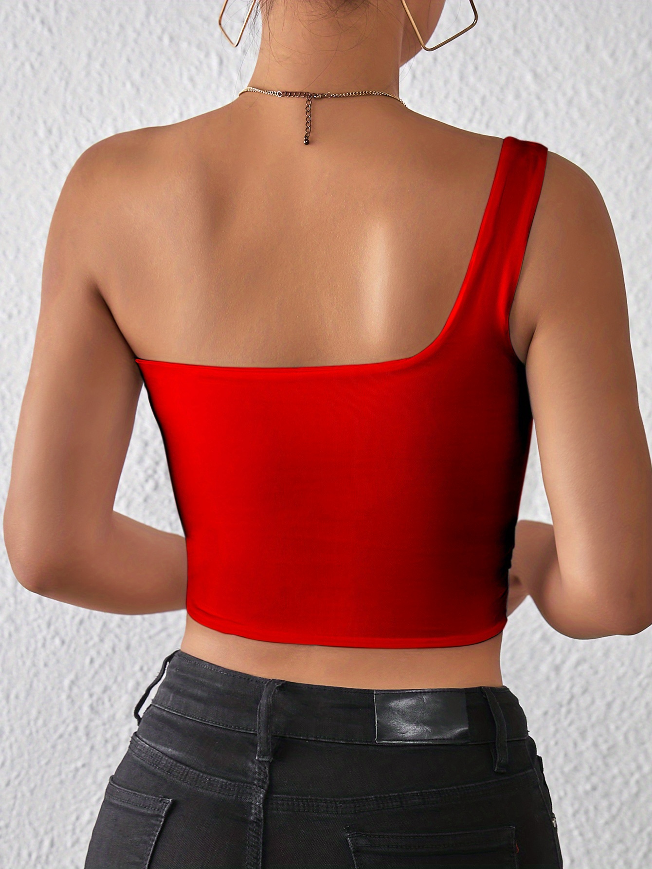Solid One Shoulder Crop Tank Top Sexy Sleeveless Backless - Temu