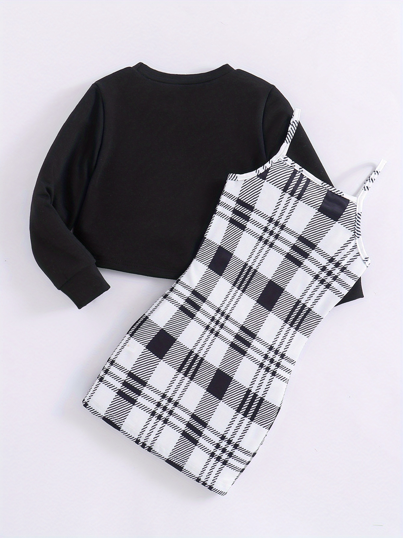 Girl's Trendy Plaid Print Camisole Dress Sweatshirt Set Chic - Temu ...