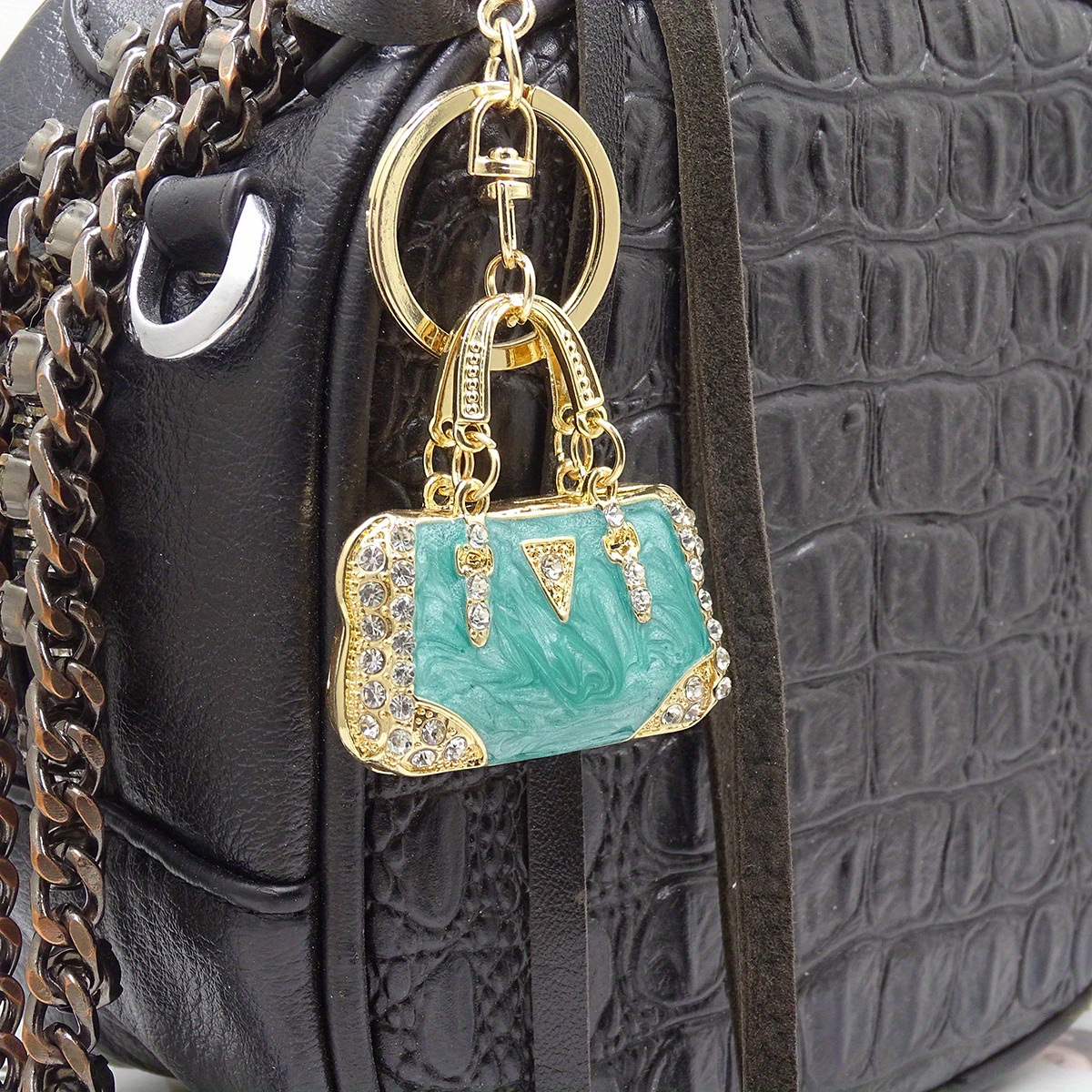 Mini Handbag Enamel Keychain Sparkling Rhinestone Key Ring - Temu