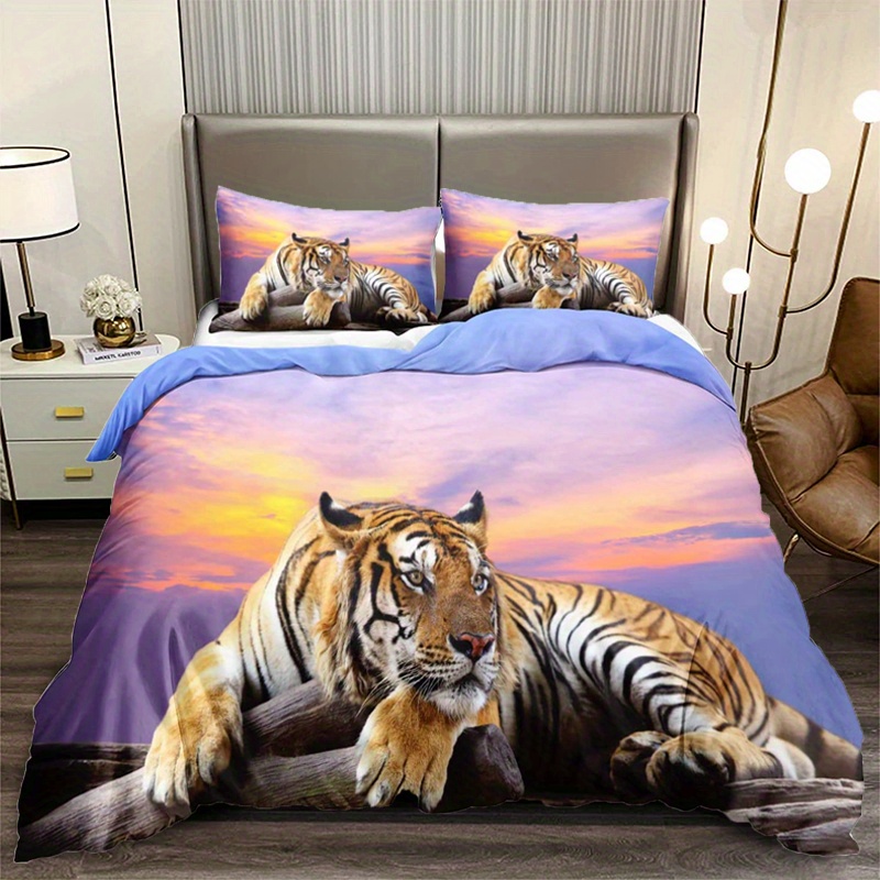 Modern Duvet Cover Set 3d Tiger Print Bedding Set Soft - Temu Canada