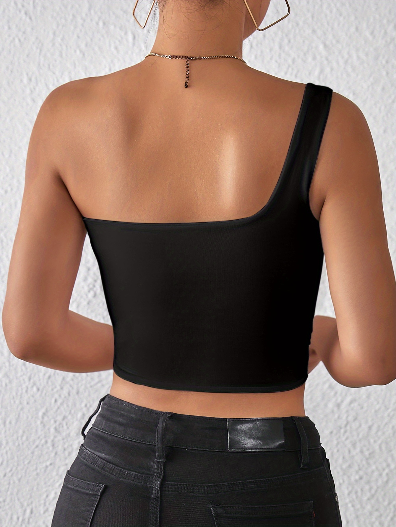 Solid One Shoulder Crop Tank Top Sexy Sleeveless Backless - Temu