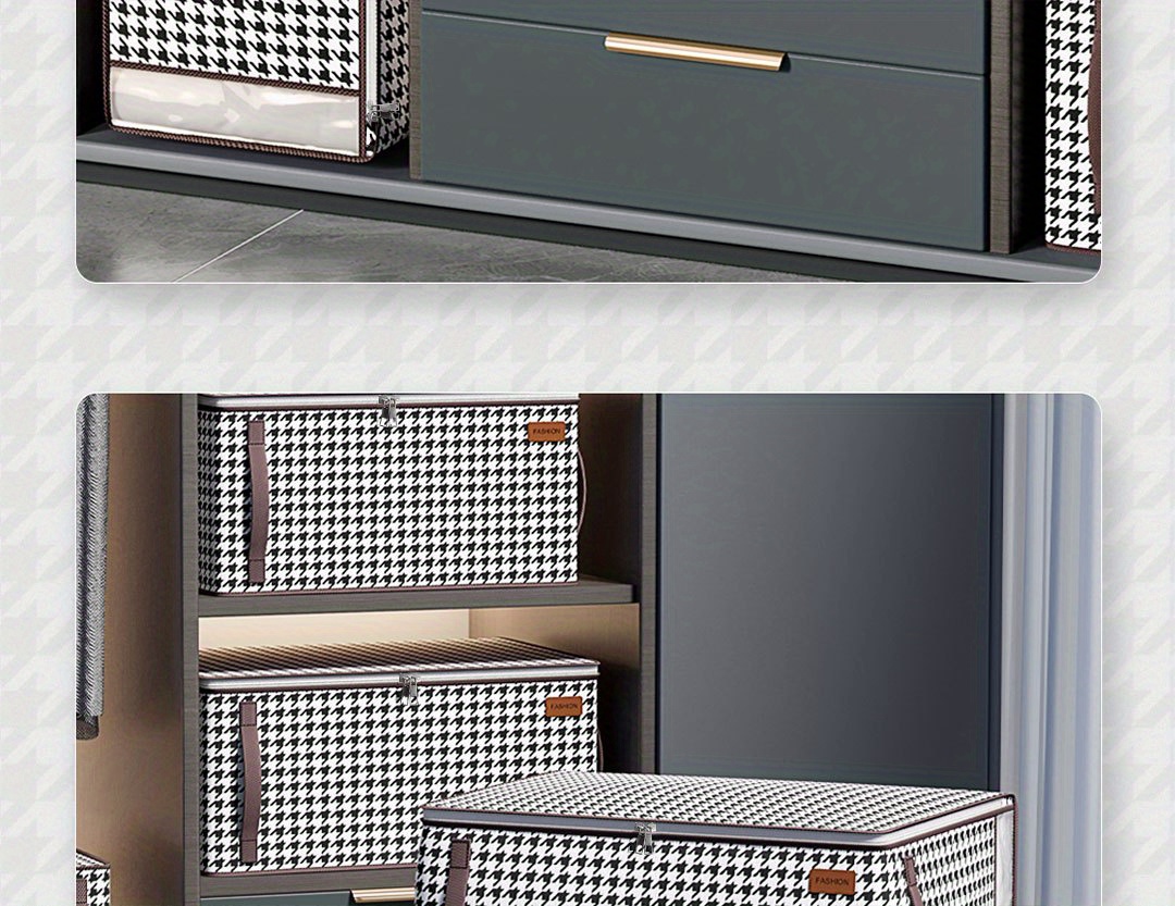 Houndstooth Wardrobe Clothes Organizer Handle Square Clothes - Temu