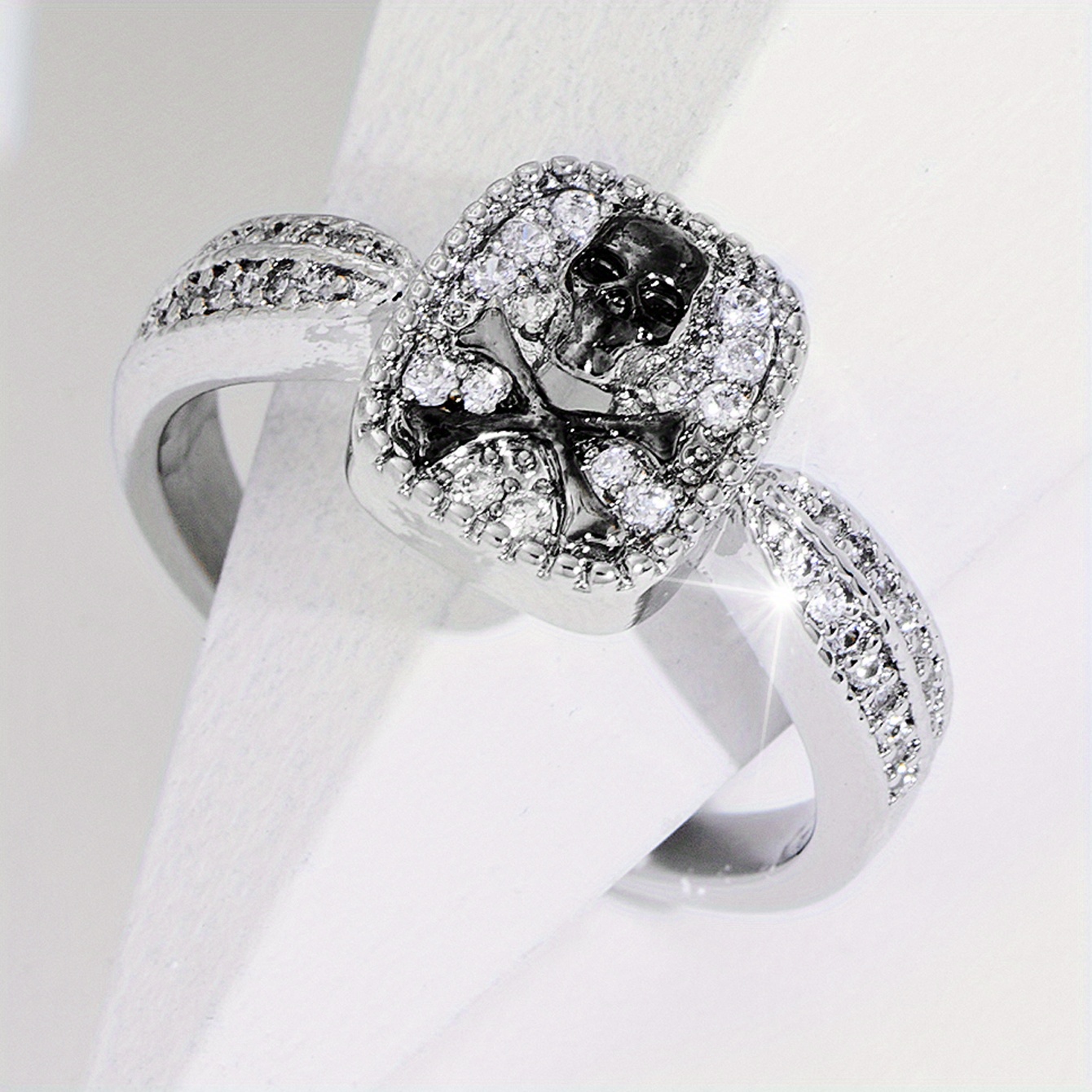 Gothic Style Ring Trendy Skull Head Design Inlaid Shining - Temu United ...