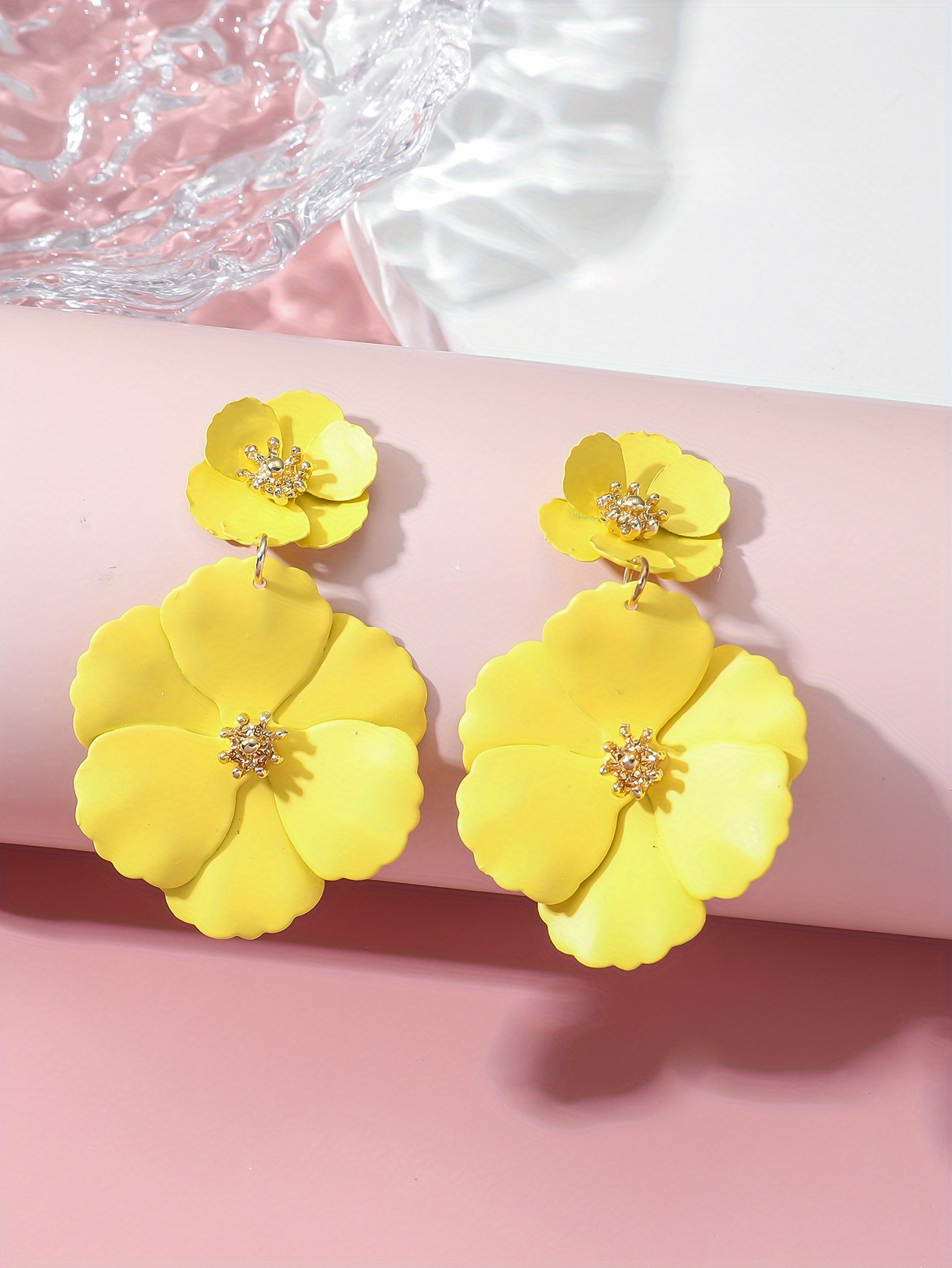 Yellow/ Red/ Acrylic Flower Design Dangle Earrings - Temu Canada
