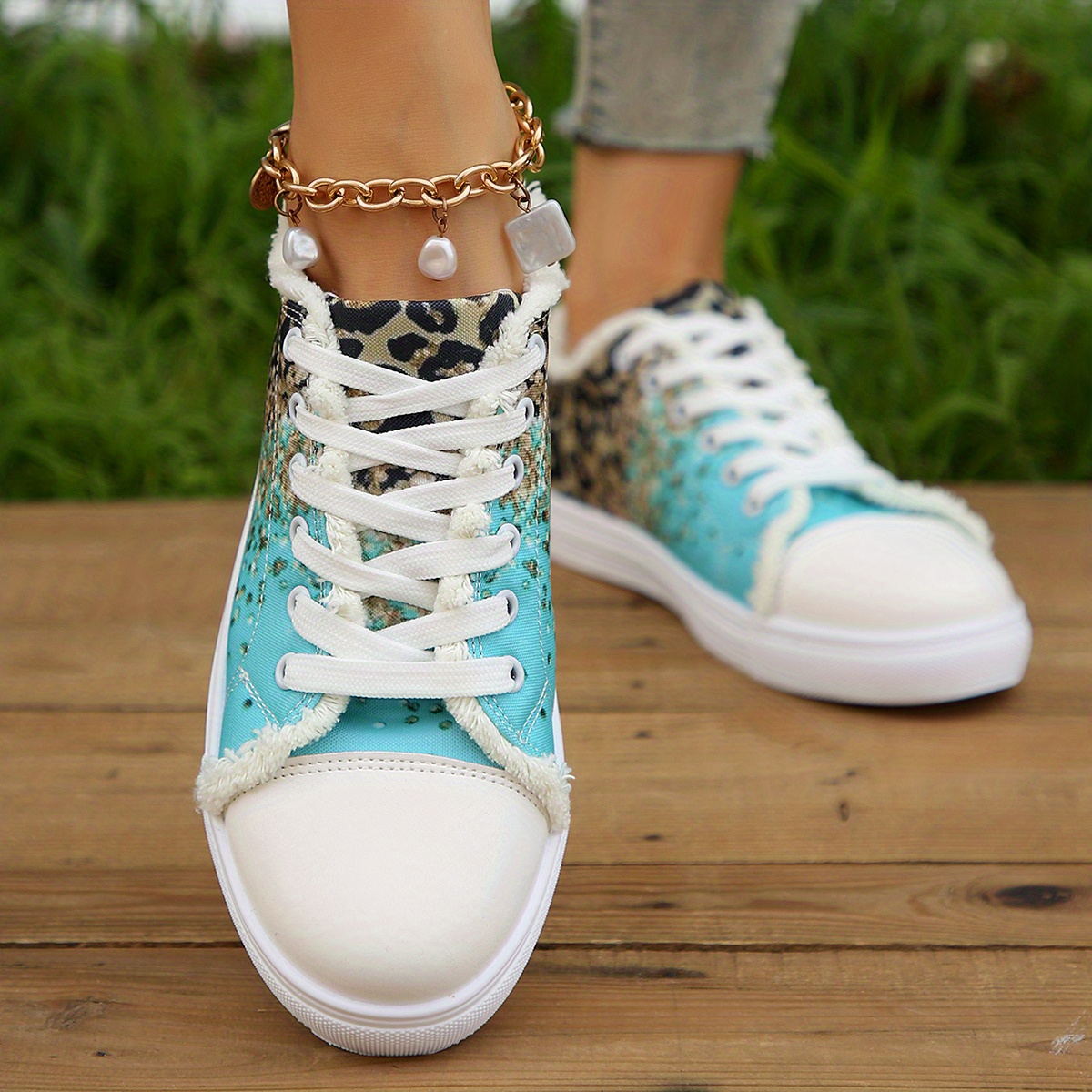 Women's Leopard Colorblock Sneakers Round Toe Lace Low - Temu United ...