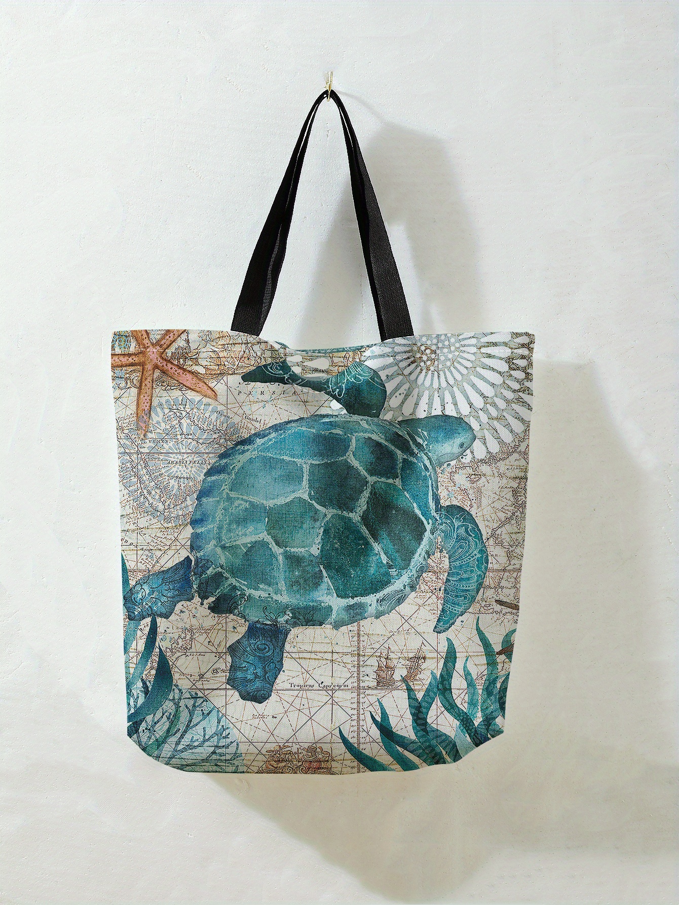 Seaweed Turtle Print Handbag Summer Travel Beach Shoulder - Temu Australia