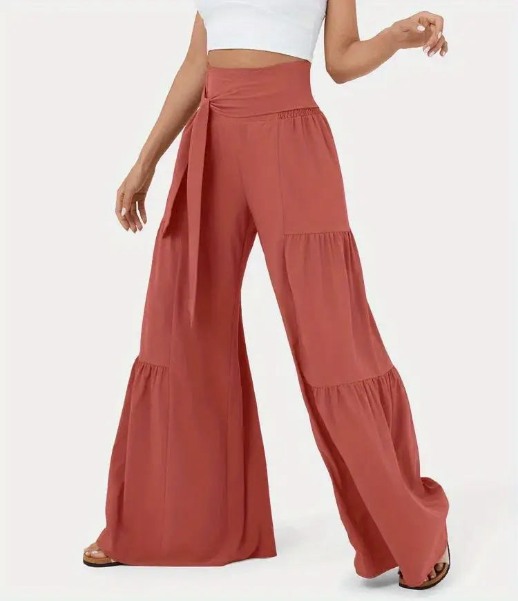 Solid Loose Wide Leg Pants Versatile Tie Waist Pants Spring Temu