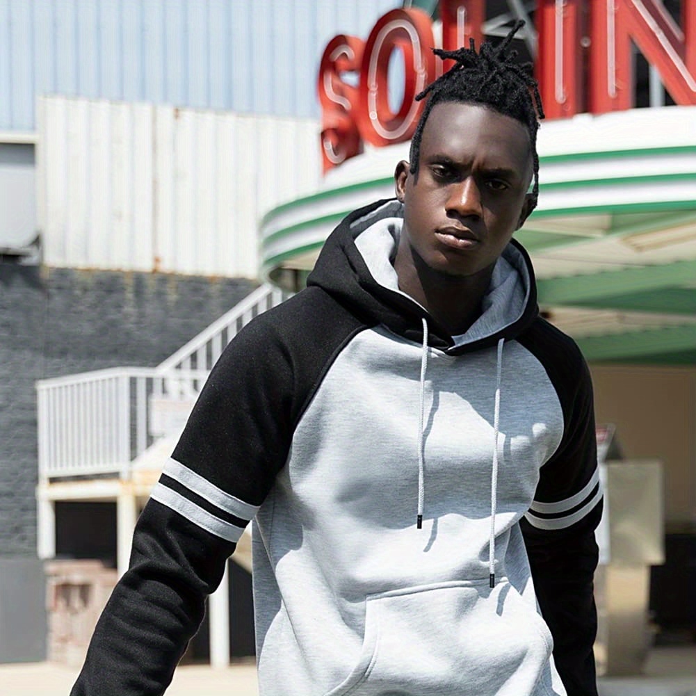 Color Block Sherpa Lined Men's Hooded Jacket Casual Long - Temu