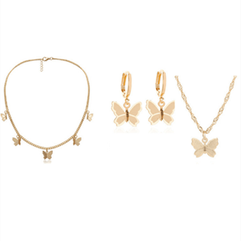 Simple Butterfly Pendant Necklace Butterfly Drop Earrings - Temu Norway