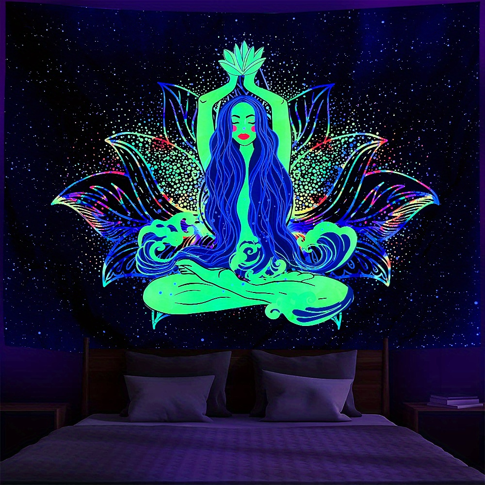 Meditation Yoga Fluorescent Tapestry Mandala Pattern Woman - Temu ...