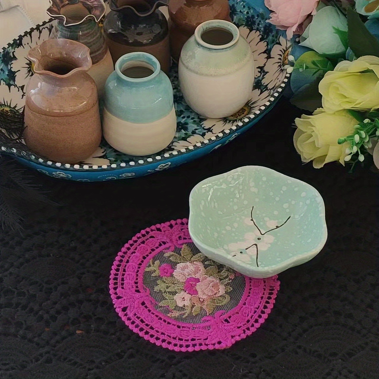 pet round coaster light luxury european lace round coaster - Temu Norway