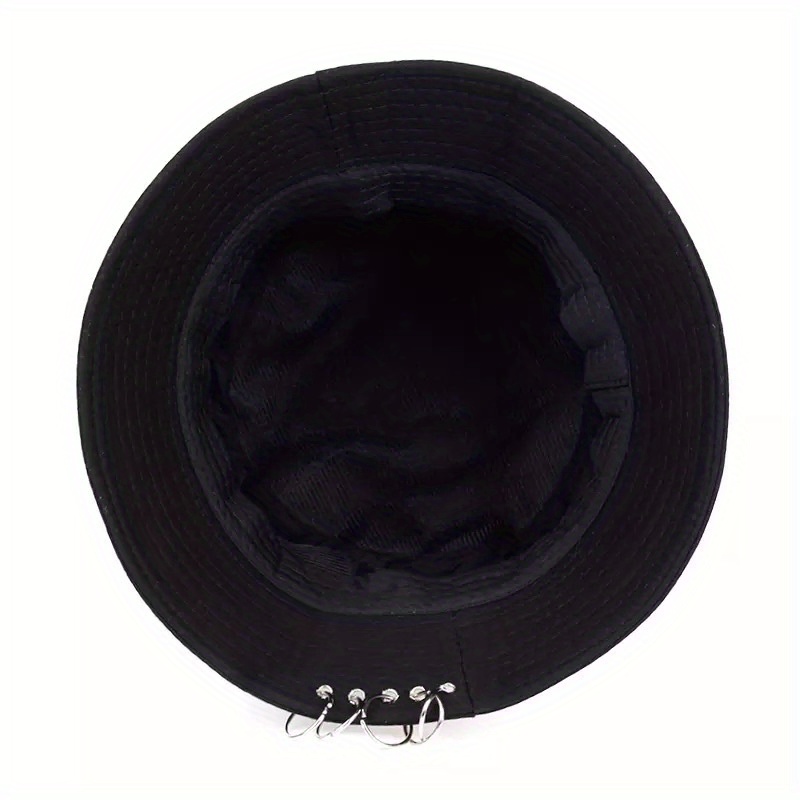 unisex metal pin ring decor bucket hat personality sun protection ...