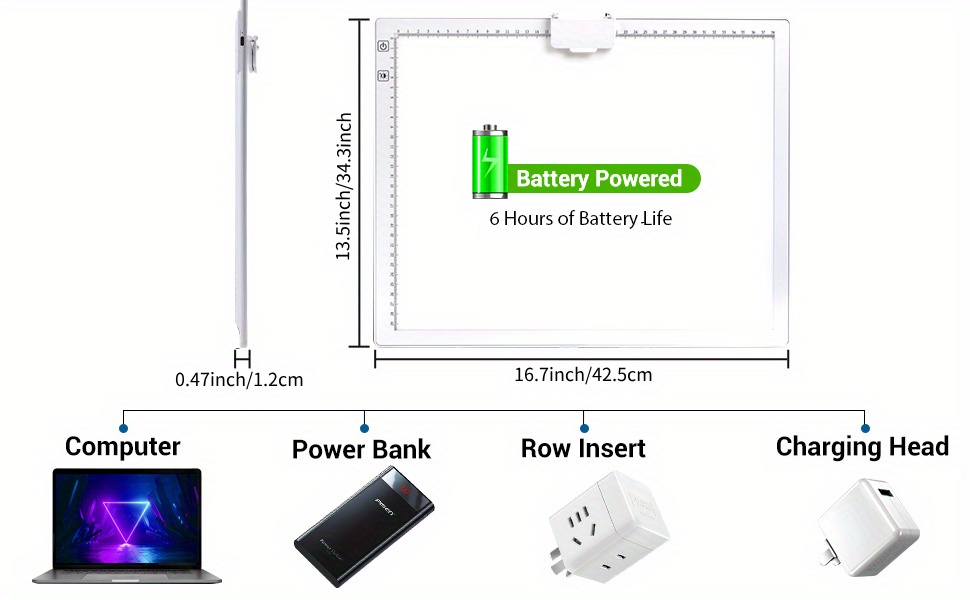 A3 재충전식 라이트 패드 2500mah 배터리 구동 라이트 보드 스탠드 상단 자석 클립 3가지 색상 단계 Temu