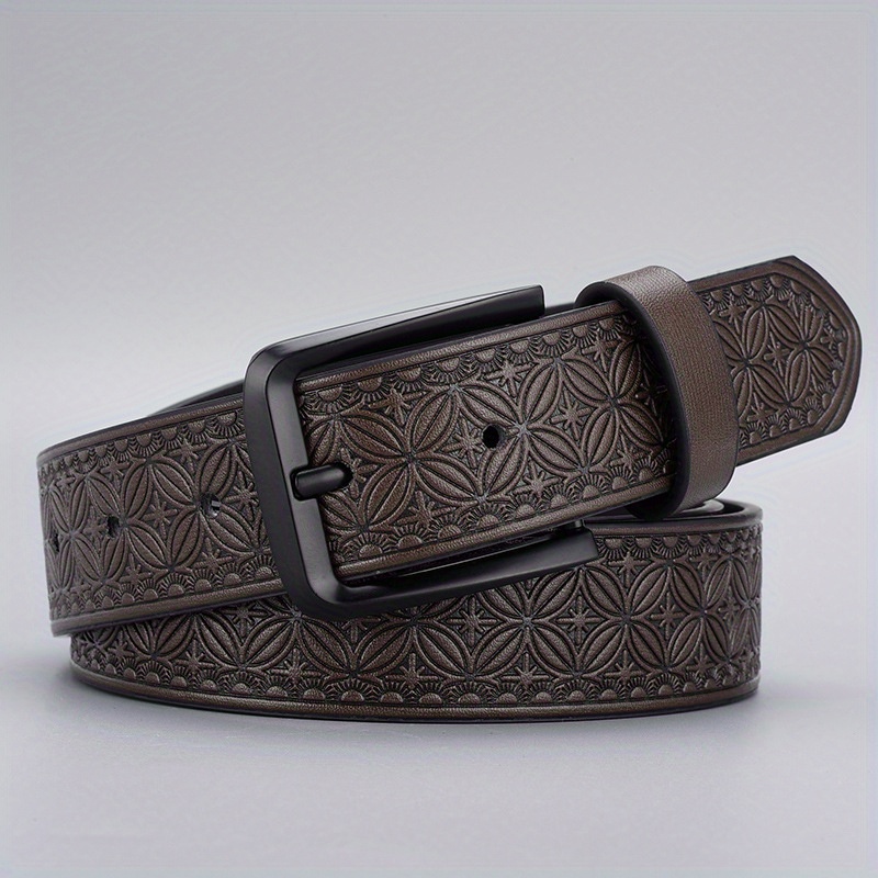 mens retro flowers pattern le belt decorative pu leather belt for ...