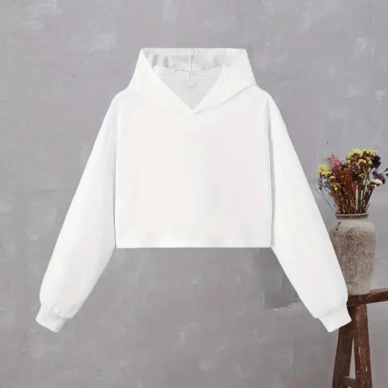 Casual Solid Crop Hoodie Long Sleeve Hoodies Sweatshirt Temu United
