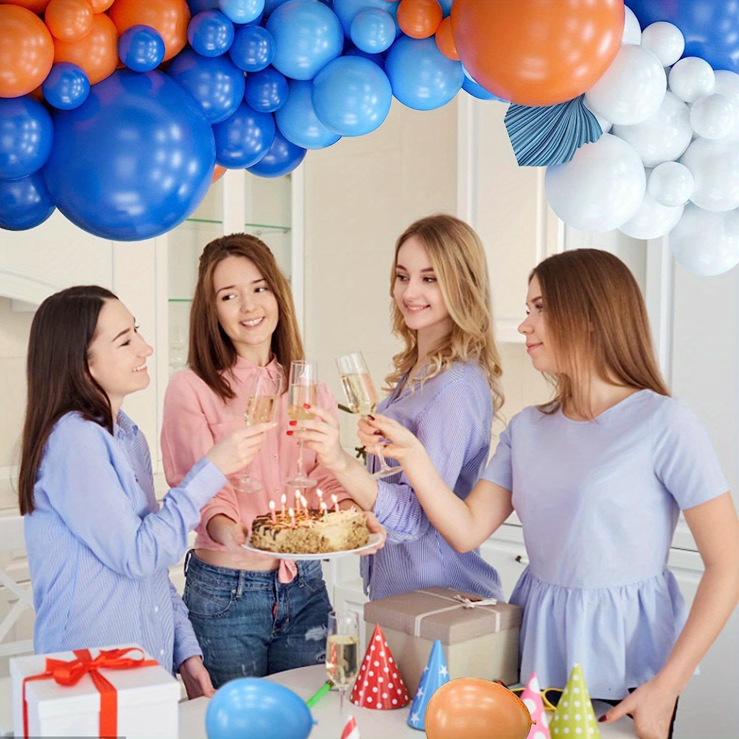 Blue Orange Balloon Arch Kit With White Balloons Latex Balloons Party ...