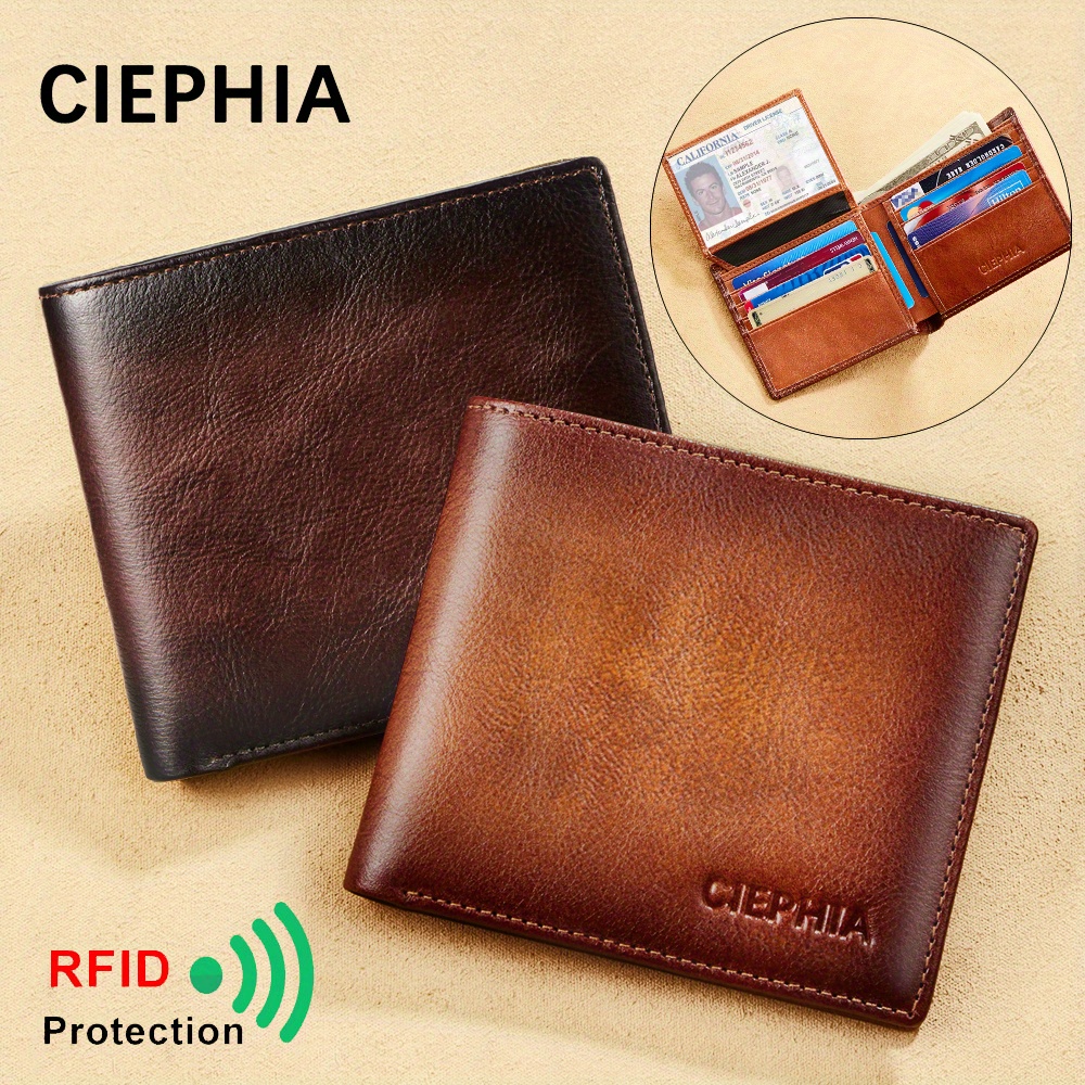 Men's Genuine Leather Anti Theft Brush Wallet Retro Bifold - Temu
