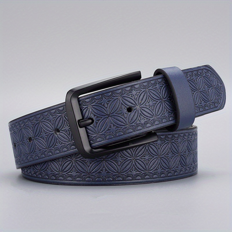 mens retro flowers pattern le belt decorative pu leather belt for ...
