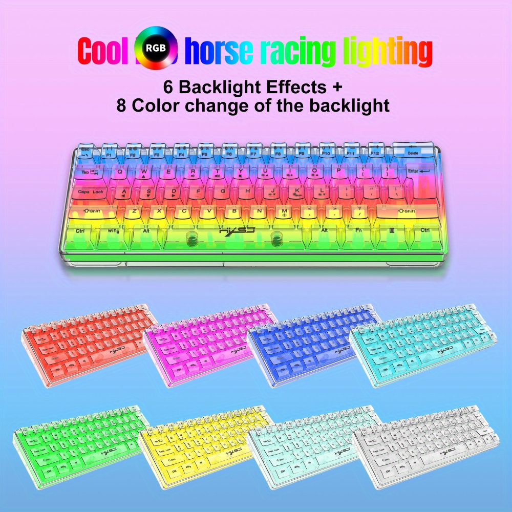 61 Key Wired Transparent Rgb Backlit Keyboard Usb - Temu United Kingdom