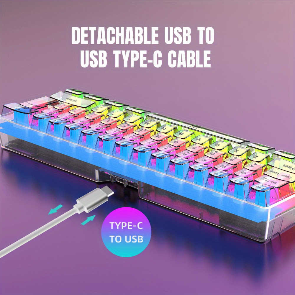 61 Key Wired Transparent Rgb Backlit Keyboard Usb - Temu United Kingdom
