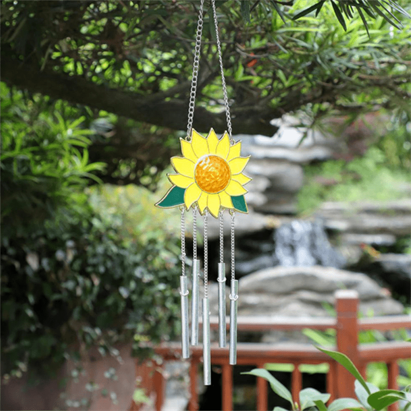 Sunflower Wind Chimes Ornaments Stained Metal Window Hanging - Temu ...