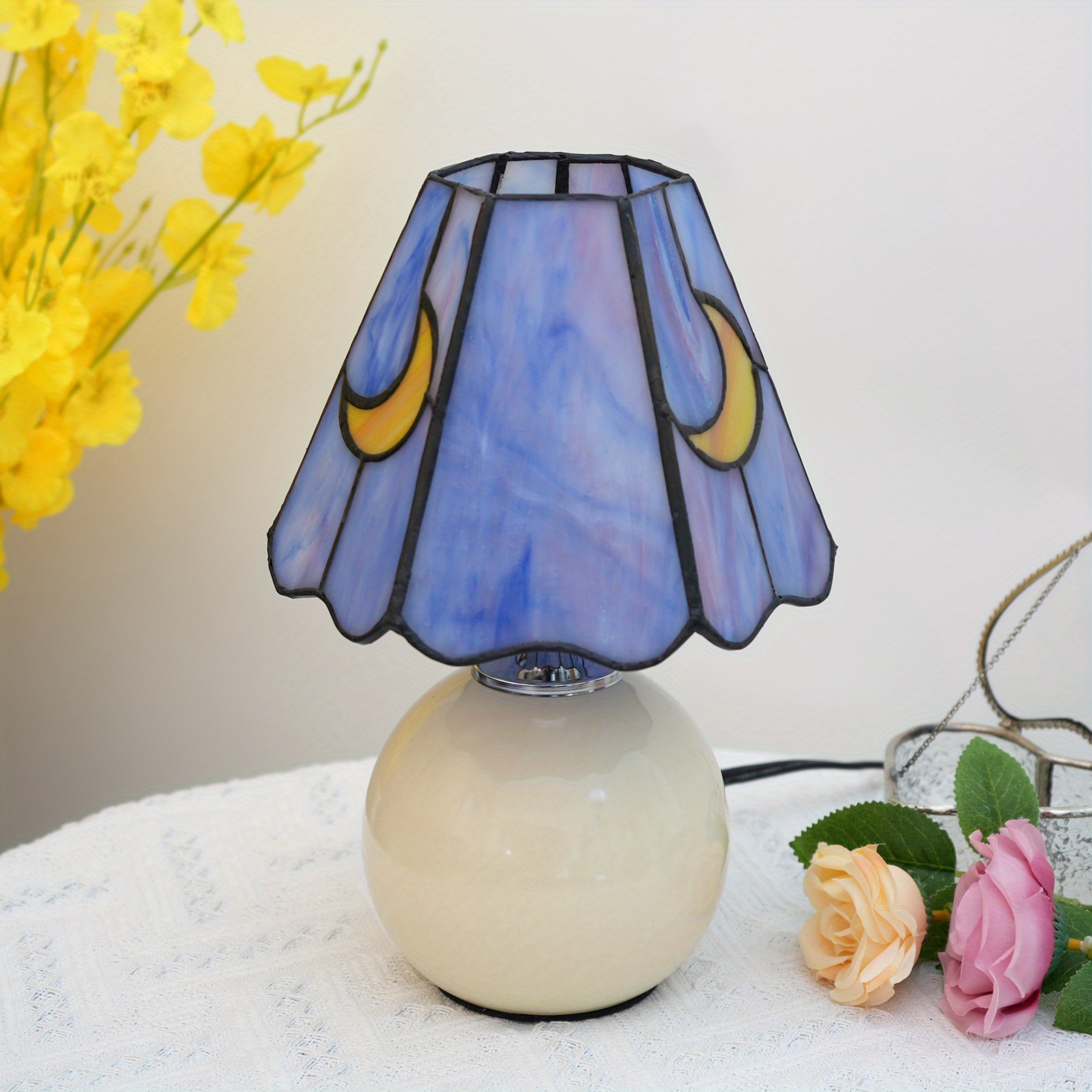 Blue Moon Colored Glass Lamp Bedroom Simple Bedside Lamp - Temu