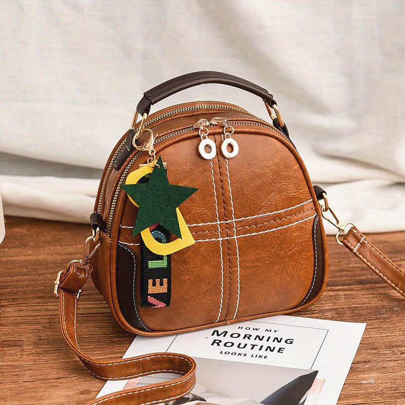 Small Double Zipper Crossbody Handbag Pu Leather Textured - Temu New ...
