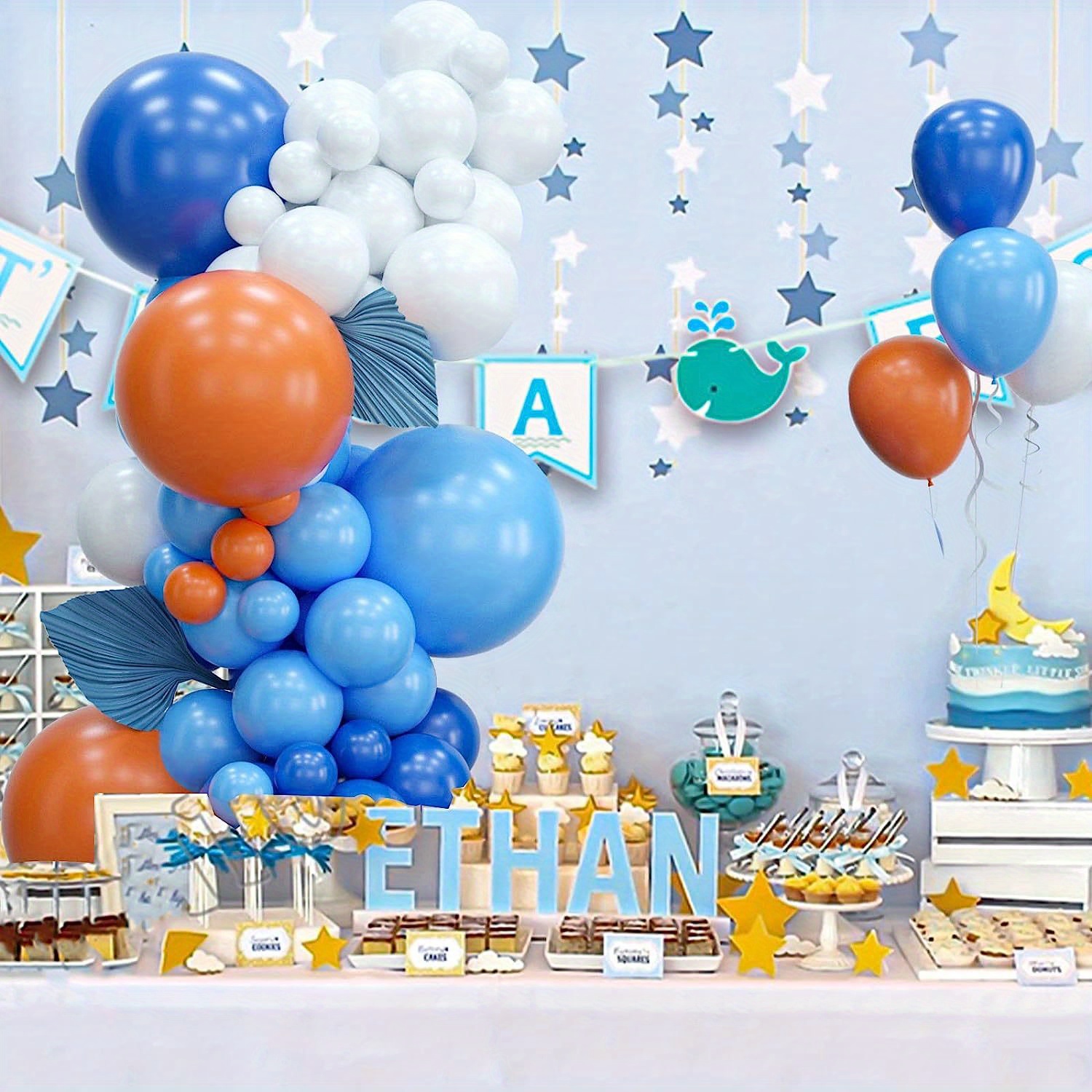 Blue Orange Balloon Arch Kit With White Balloons Latex Balloons Party ...